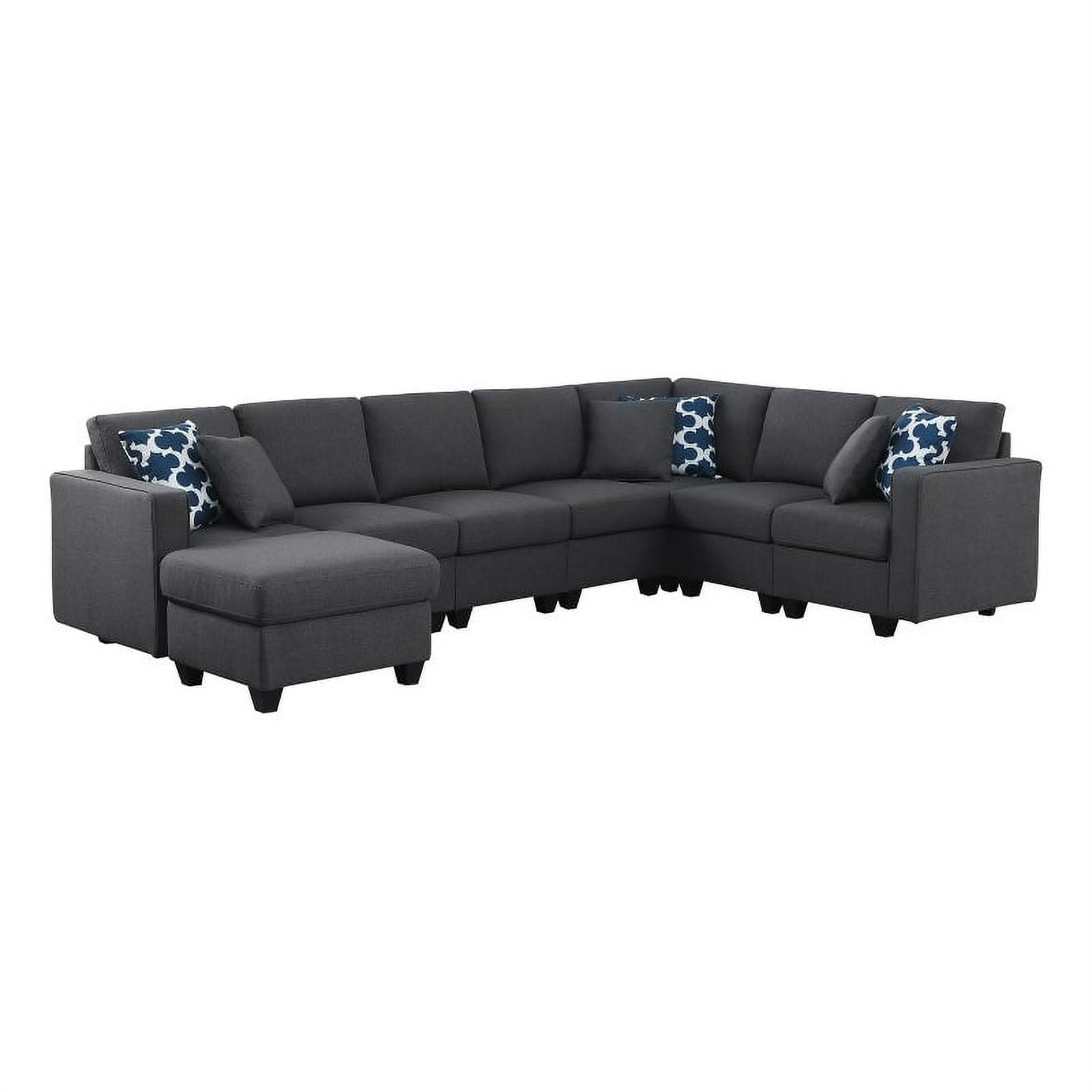 Pemberly Row Seven Seat Reversible Fabric Sectional Sofa with Ottoman ...