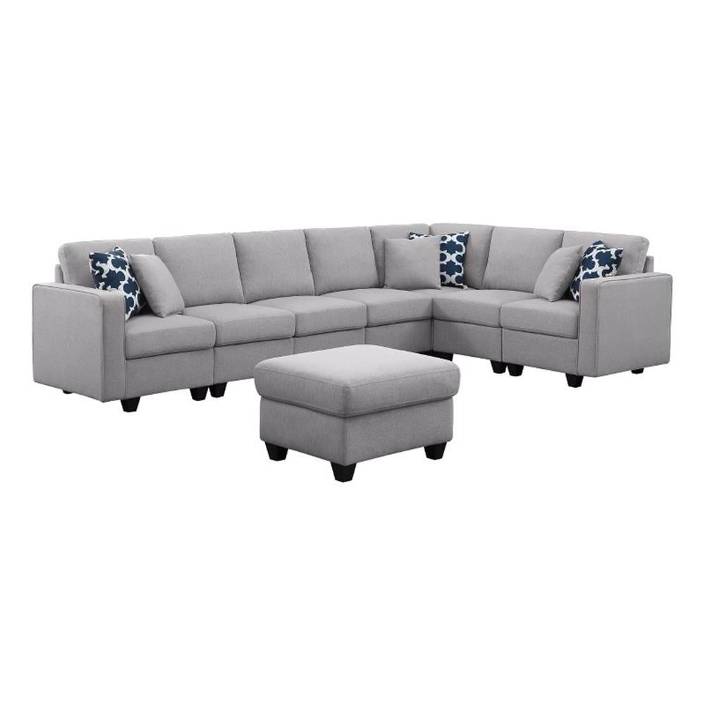 Pemberly Row Seven Seat Reversible Fabric Sectional Sofa with Ottoman ...