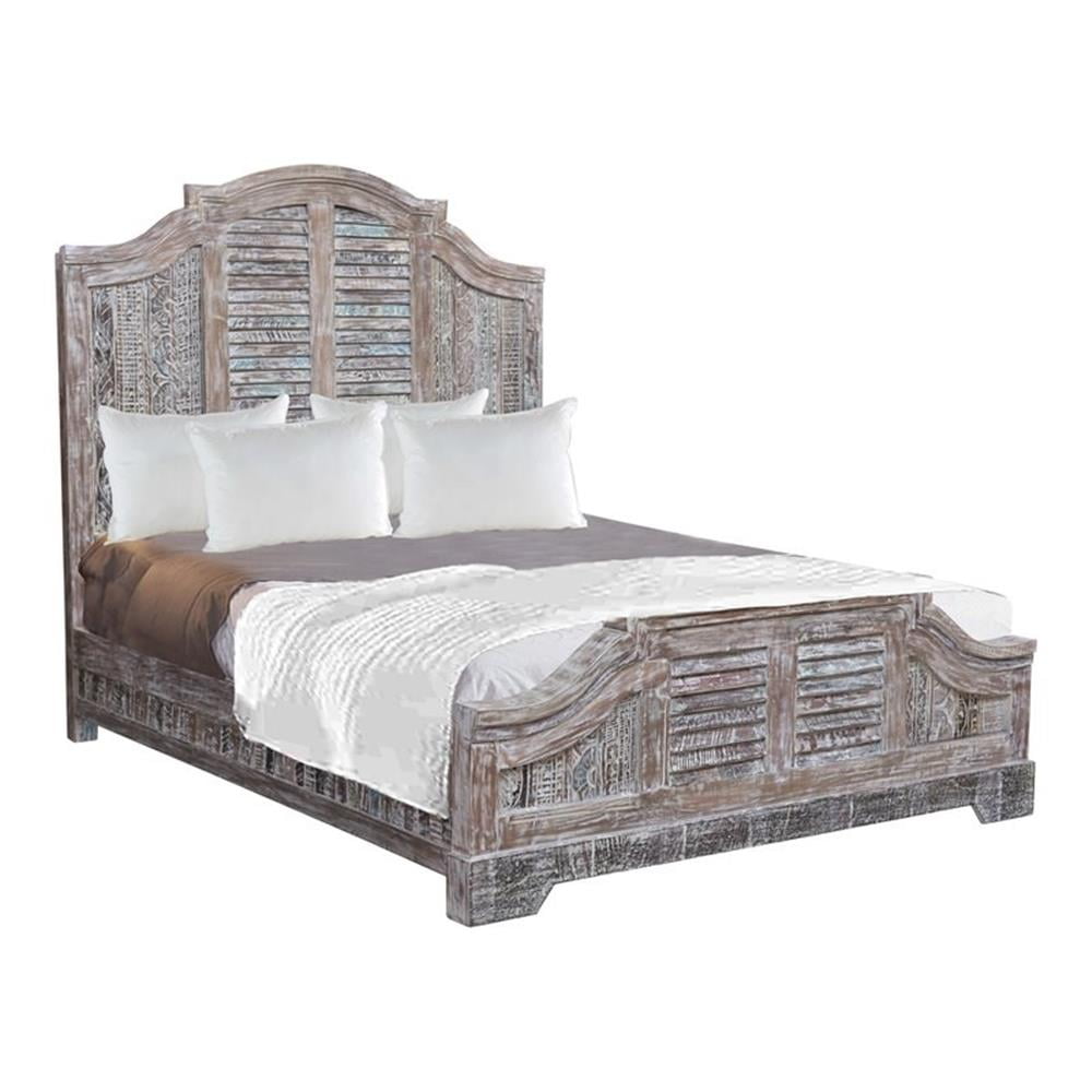 Pemberly Row Shutter Solid Wood King Panel Bed in White Multicolor ...