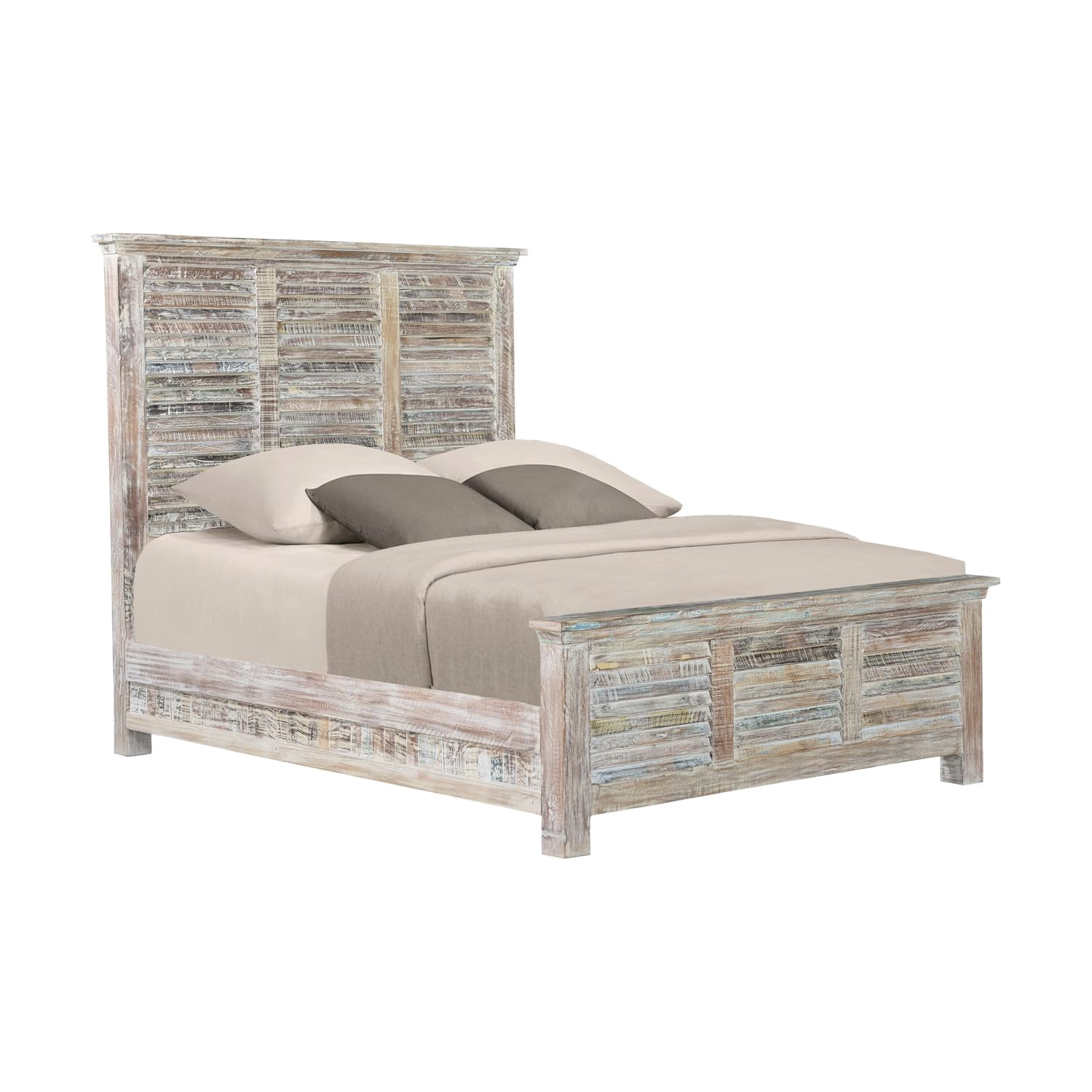 Pemberly Row Shutter Solid Wood Queen Panel Bed in White Multicolor ...