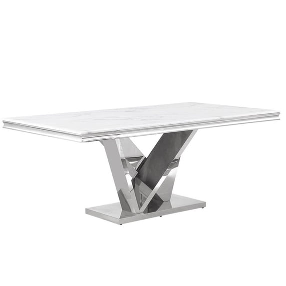 Pemberly Row Silver Faux Marble Pedestal Dining Table (Seats 6 ...