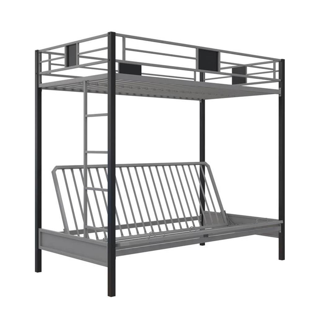 Pemberly Row Silver Screen Twin over Futon Metal Bunk Bed in Silver ...