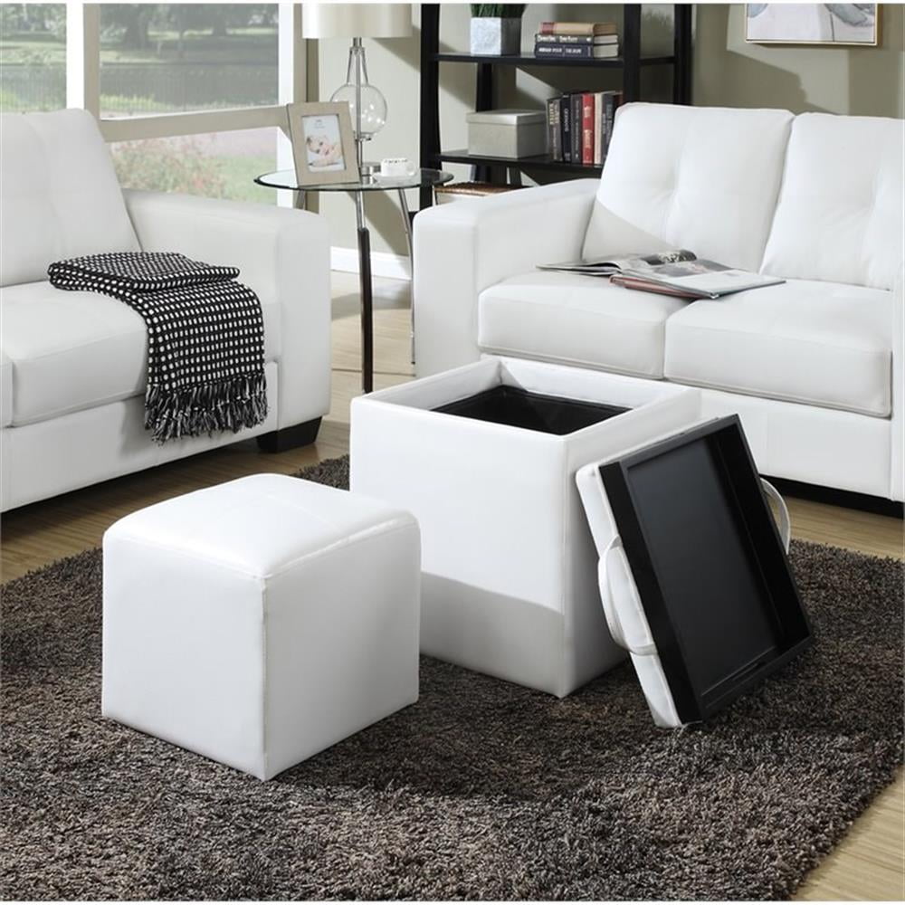 Pemberly Row Single Ottoman with Stool in White Faux Leather - Walmart.com