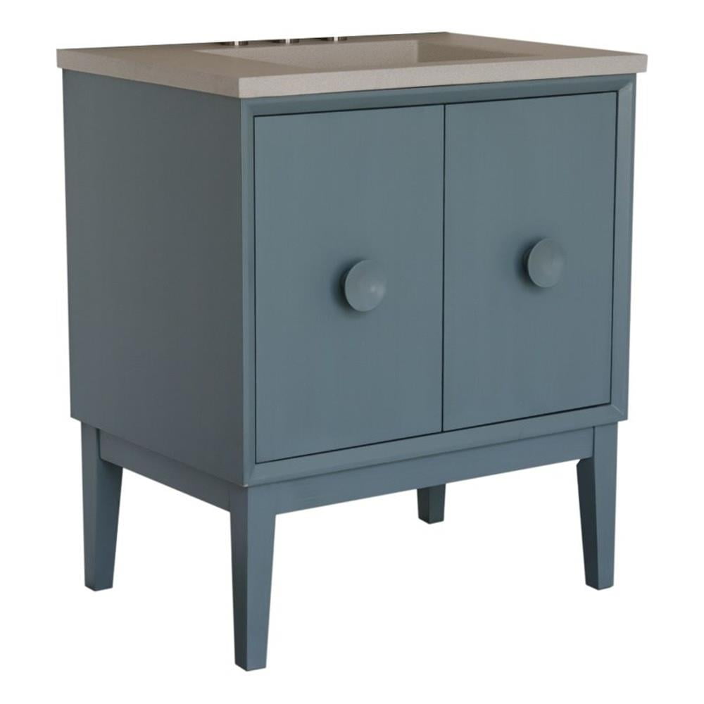 Pemberly Row Single Wood Vanity Aqua Blue with Gray Concrete Top ...