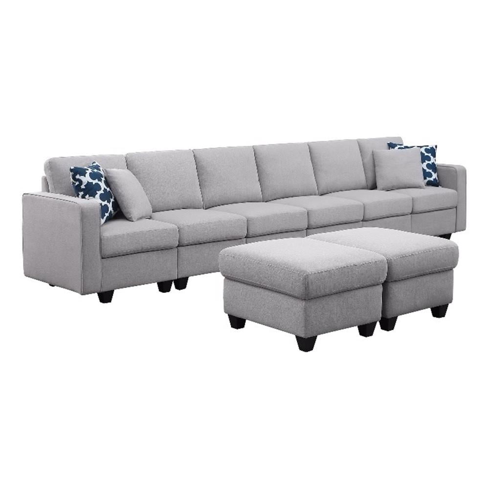 Pemberly Row Six Seat Fabric Reversible Modular Sofa & Two Ottoman ...