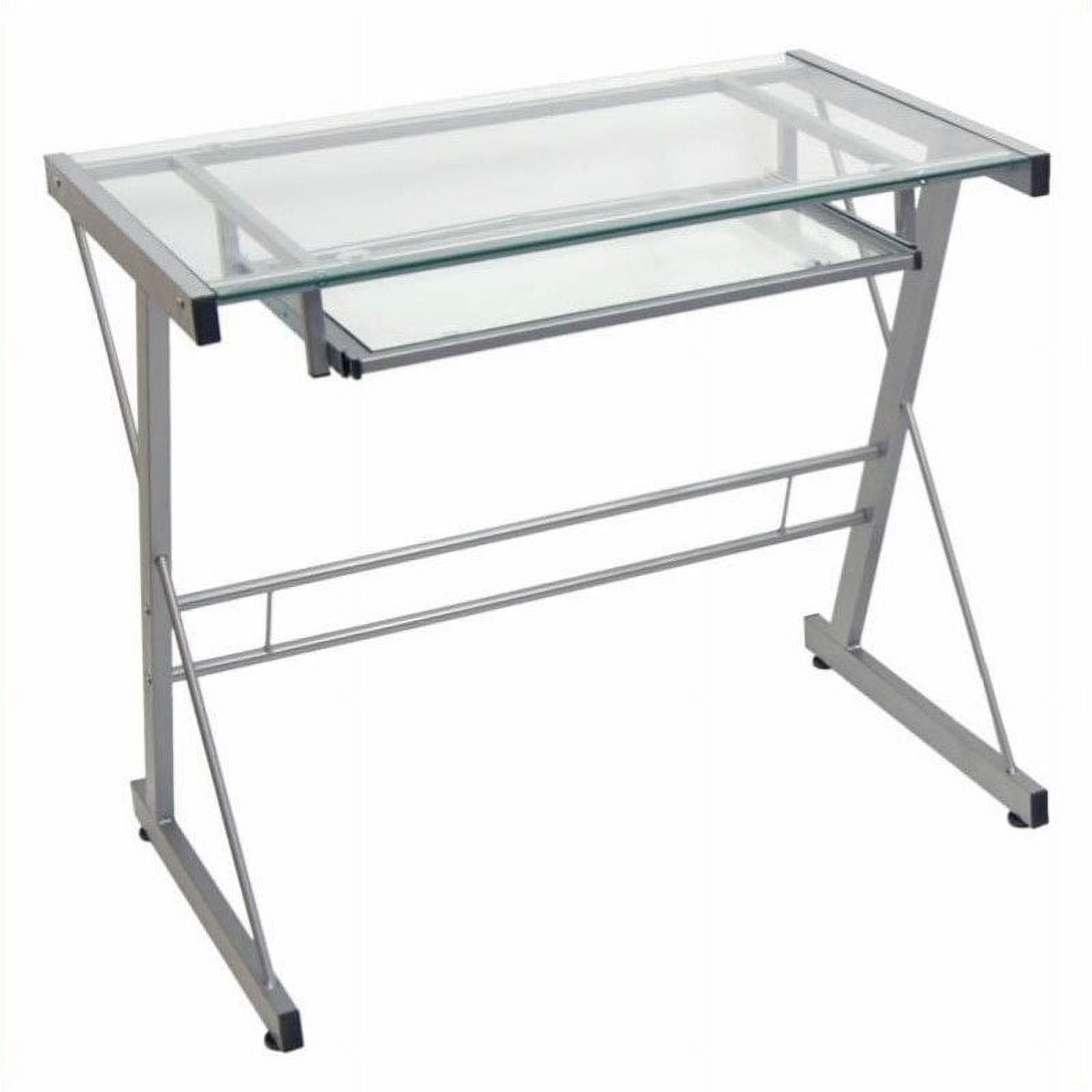 Pemberly Row Small Computer Desk, Glass Top, Sliding Keyboard Tray ...