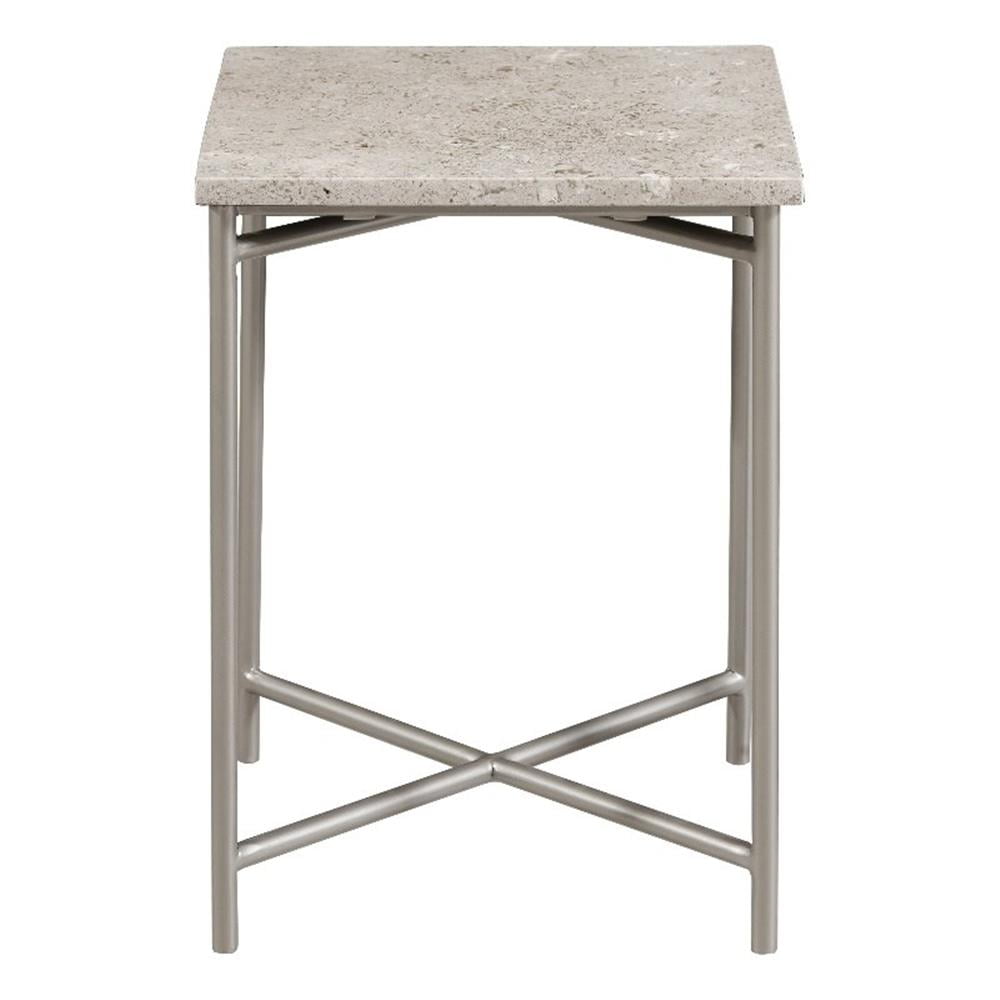 Pemberly Row Small Stone Top Nesting table with a Silver Metal Base ...