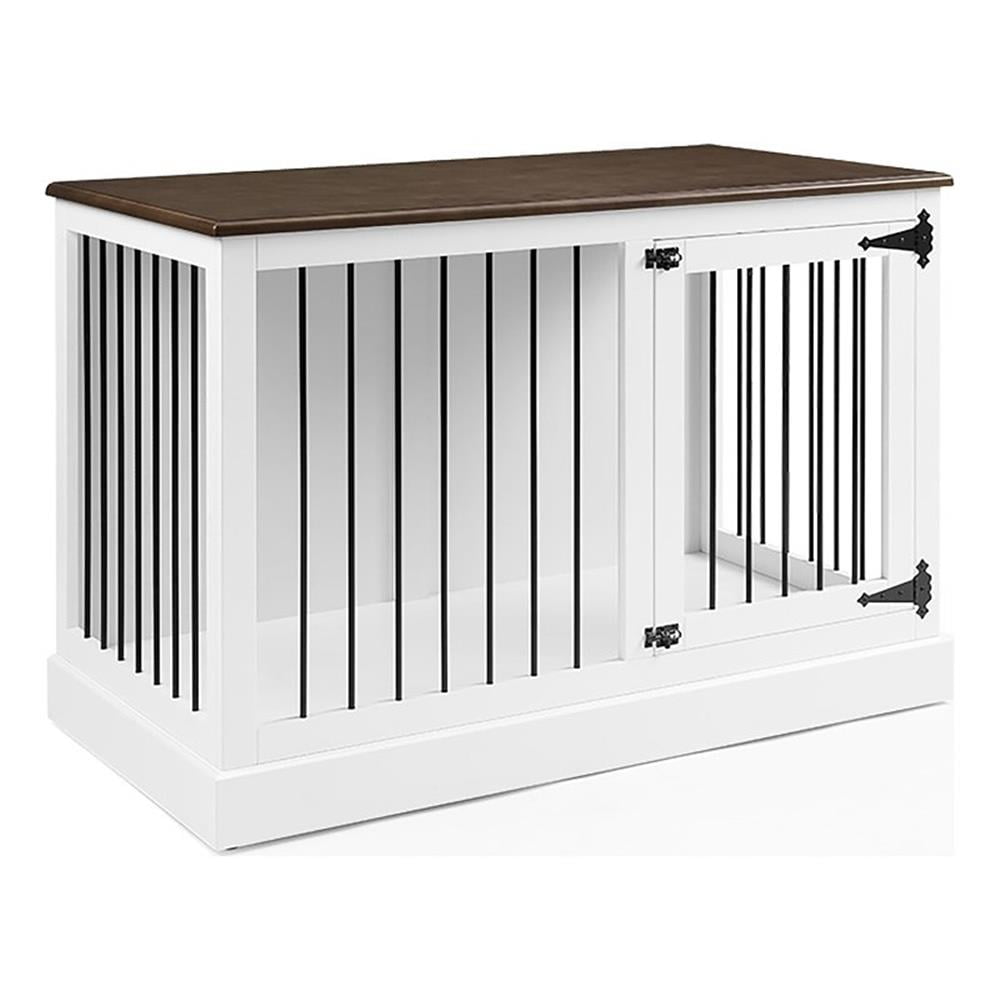 Pemberly Row Small Wood Credenza Dog Crate in White/Dark Brown ...