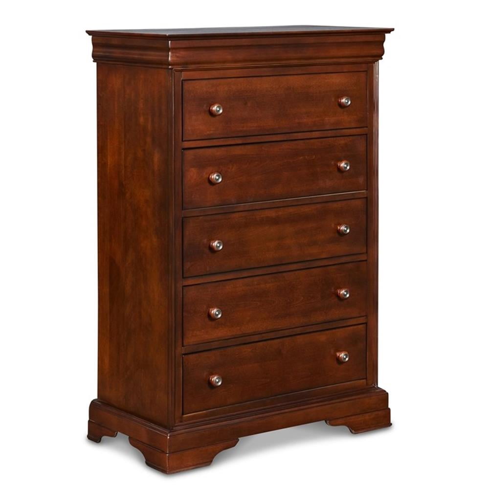 Pemberly Row Solid Wood 5-Drawer Lift Top Chest in Bordeaux Cherry ...