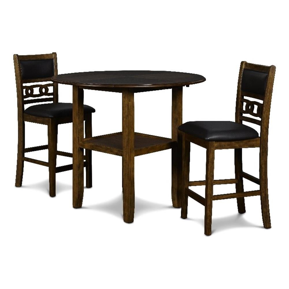 Pemberly Row Solid Wood Counter Drop Leaf Table W / 2 Chairs in Brown ...