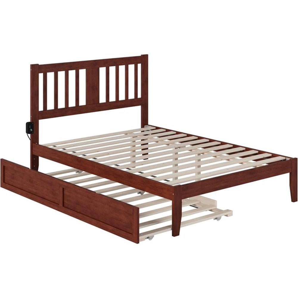Pemberly Row Solid Wood Full Bed with Twin Trundle and USB Charger in ...