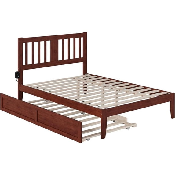 Pemberly Row Solid Wood Full Bed with Twin Trundle and USB Charger in ...