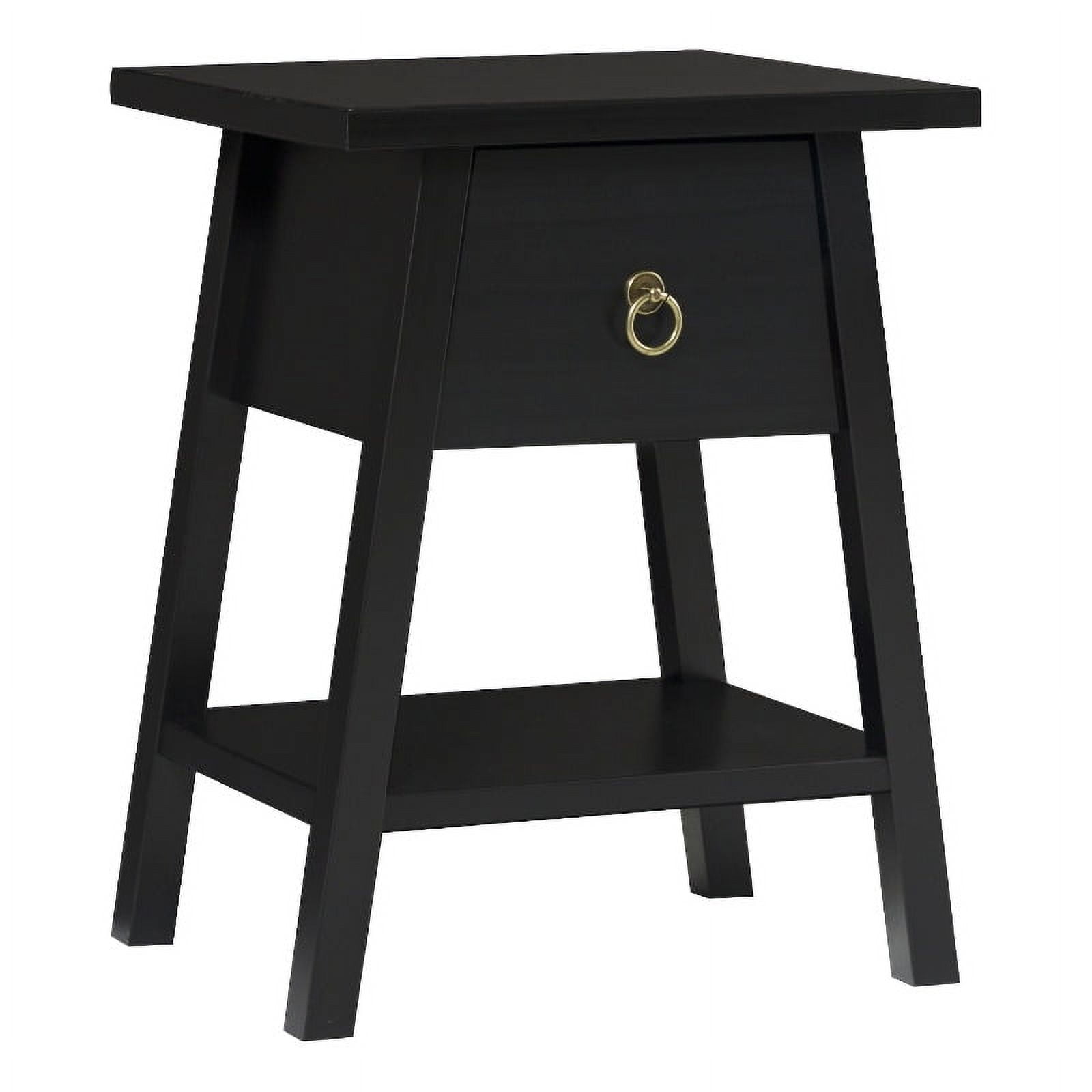 Pemberly Row Solid Wood Japandi Bedside Table with Pull-Ring - Warm Gray - Walmart.com
