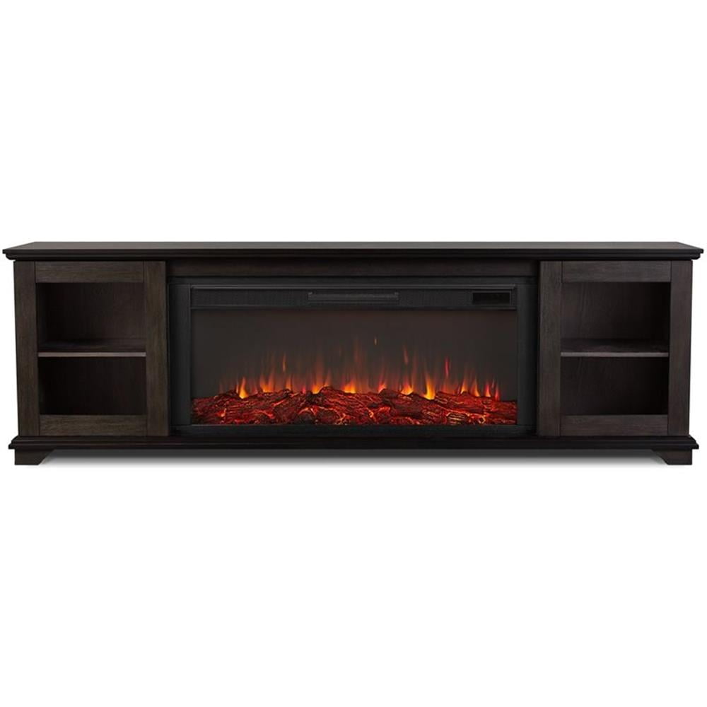 Pemberly Row Solid Wood Landscape Media Electric Fireplace in Brown ...