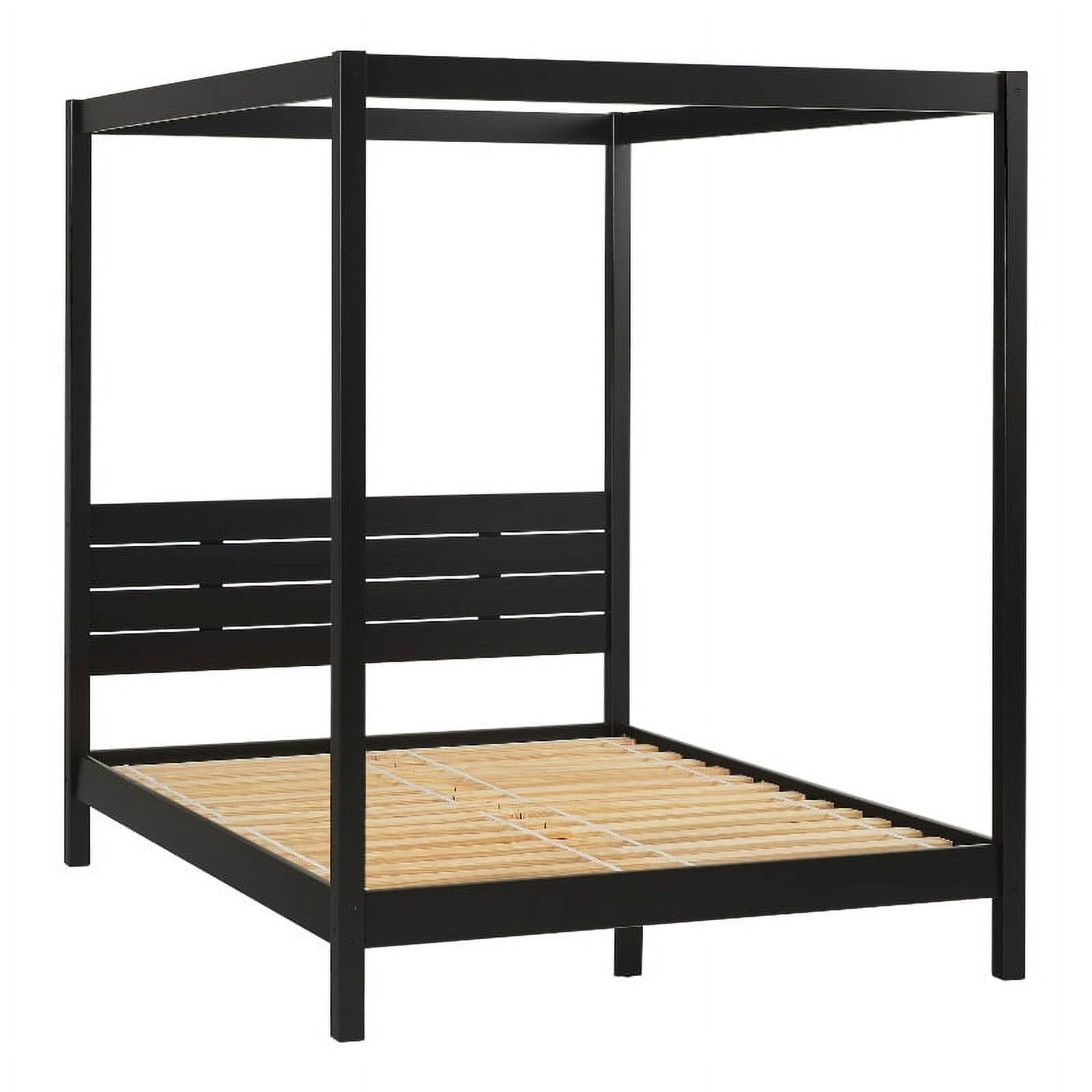 Pemberly Row Solid Wood Minimalist Boho Queen Canopy Bed - Black ...