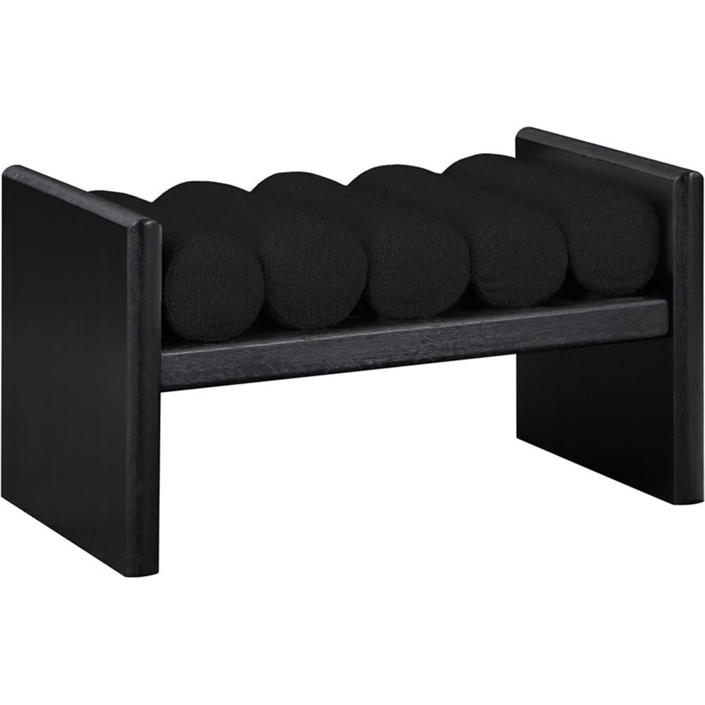 Pemberly Row Solid Wood Rich Black Bench with Luxurious Black Boucle ...