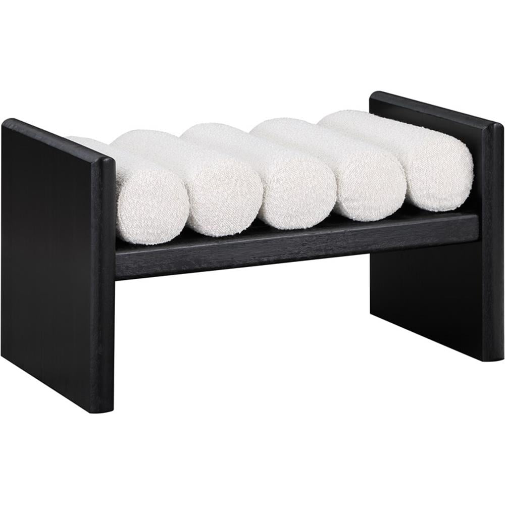 Pemberly Row Solid Wood Rich Black Bench with Luxurious Cream Boucle ...