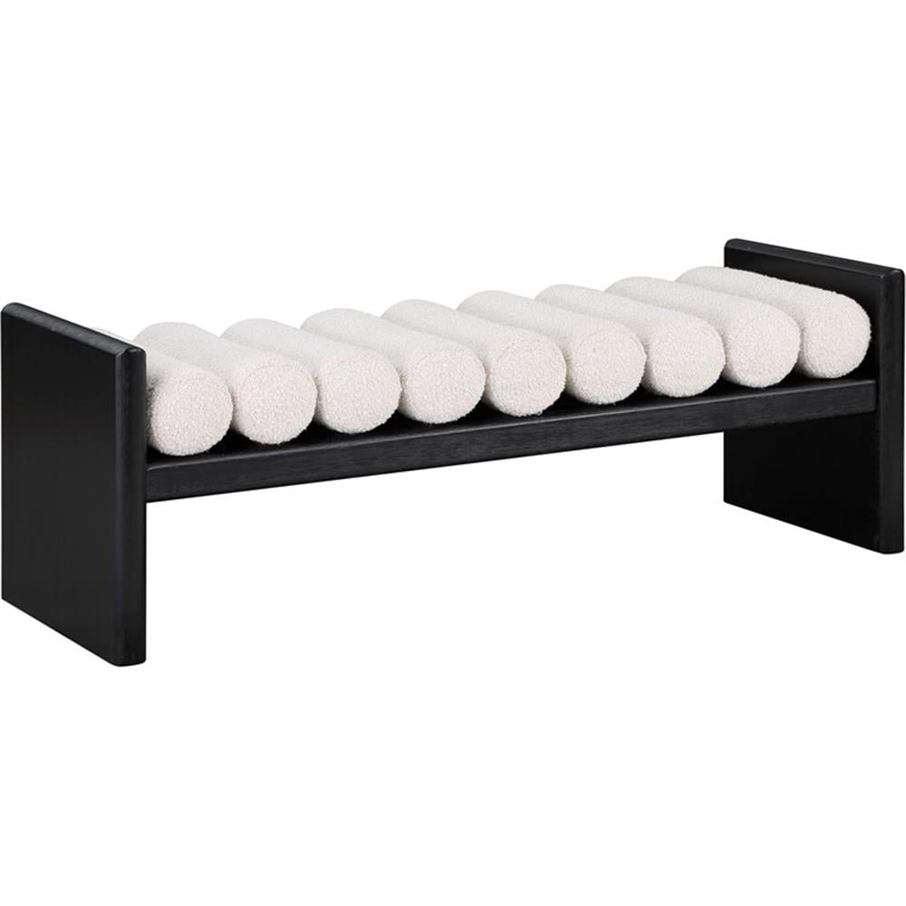 Pemberly Row Solid Wood Rich Black Bench with Luxurious Cream Boucle ...