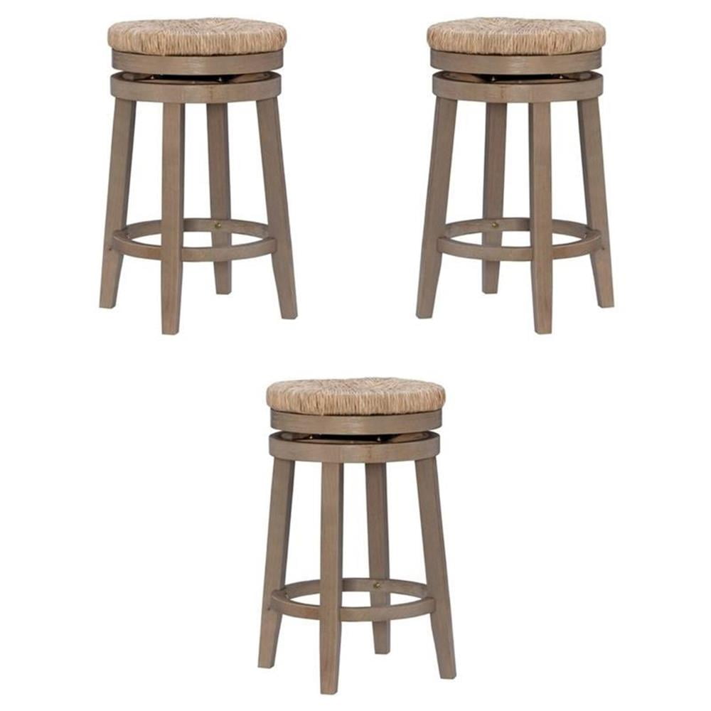 Pemberly Row Solid Wood Swivel Rush Counter Stool in Natural Brown ...
