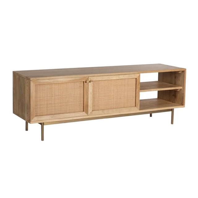 Pemberly Row Solid Wood with Natural Woven Cane TV Stand in Natural ...