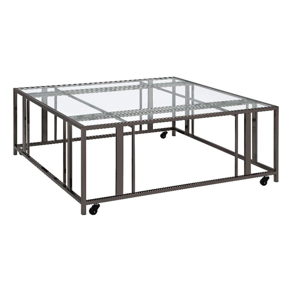 Pemberly Row Square Glass Top Coffee Table with Casters in Black Nickel ...