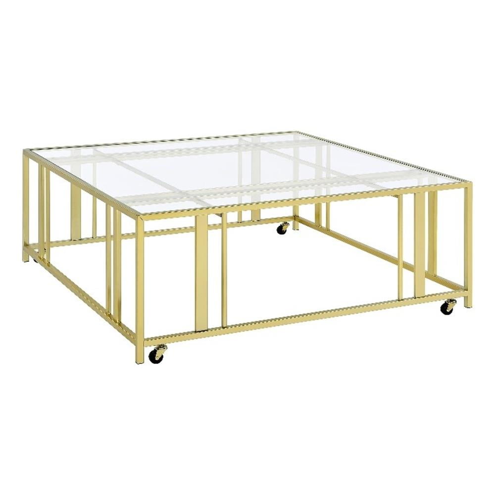 Pemberly Row Square Glass Top Coffee Table with Casters in Gold ...