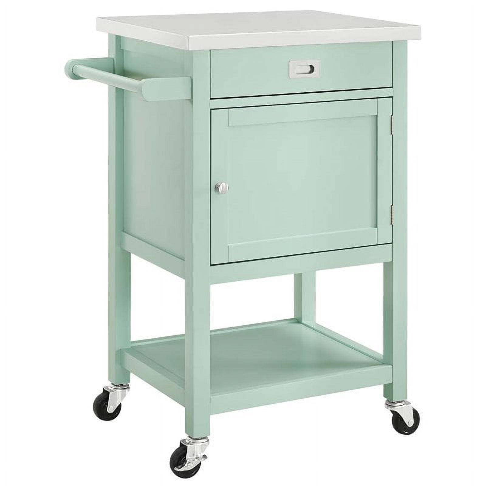 Pemberly Row Stainless Steel Top Kitchen Cart in Light Green - Walmart.com