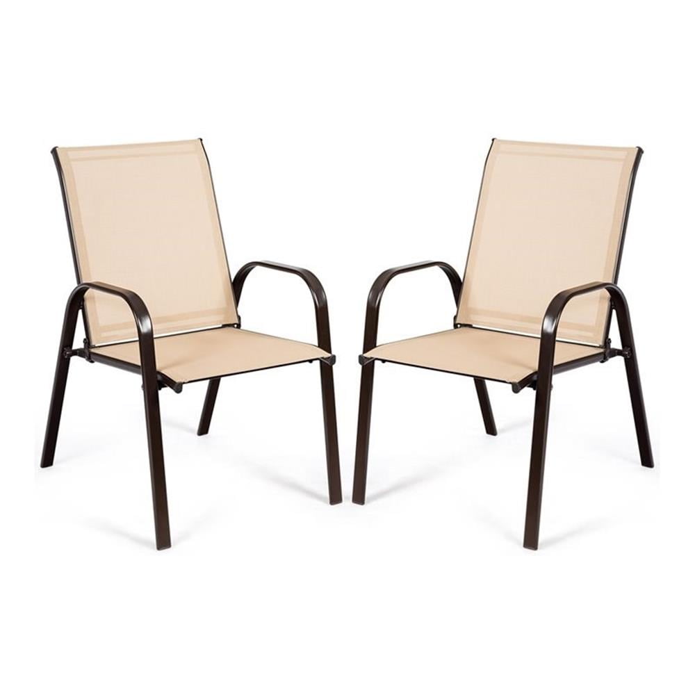 Pemberly Row Steel & Fabric Patio Dining Chairs with Armrest in Beige ...