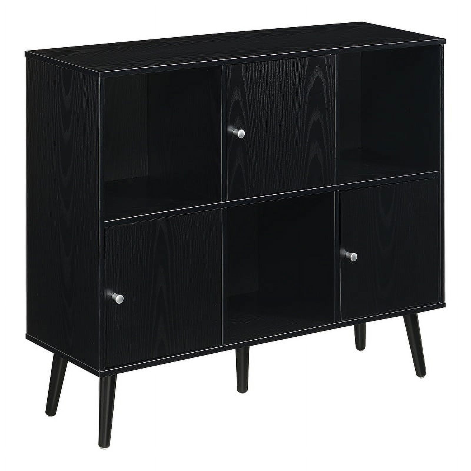 Pemberly Row Storage 3x2 Three-Door Cabinet Console Table in Black Wood ...