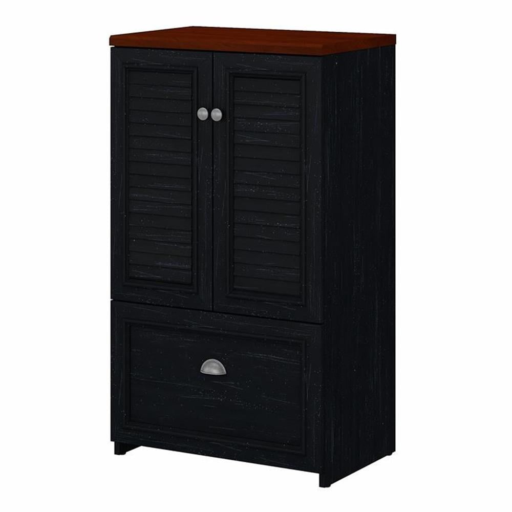 Pemberly Row Storage Cabinet w/ File Drawer in Black & Cherry ...