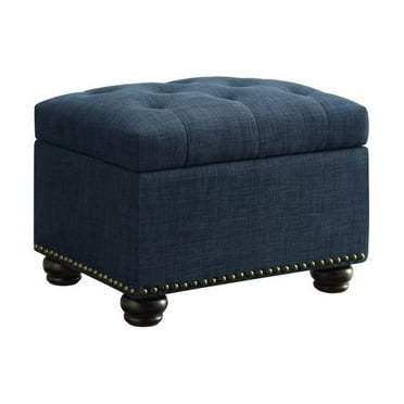 Furniture of America Amalie Transitional Round Storage Ottoman in Blue ...
