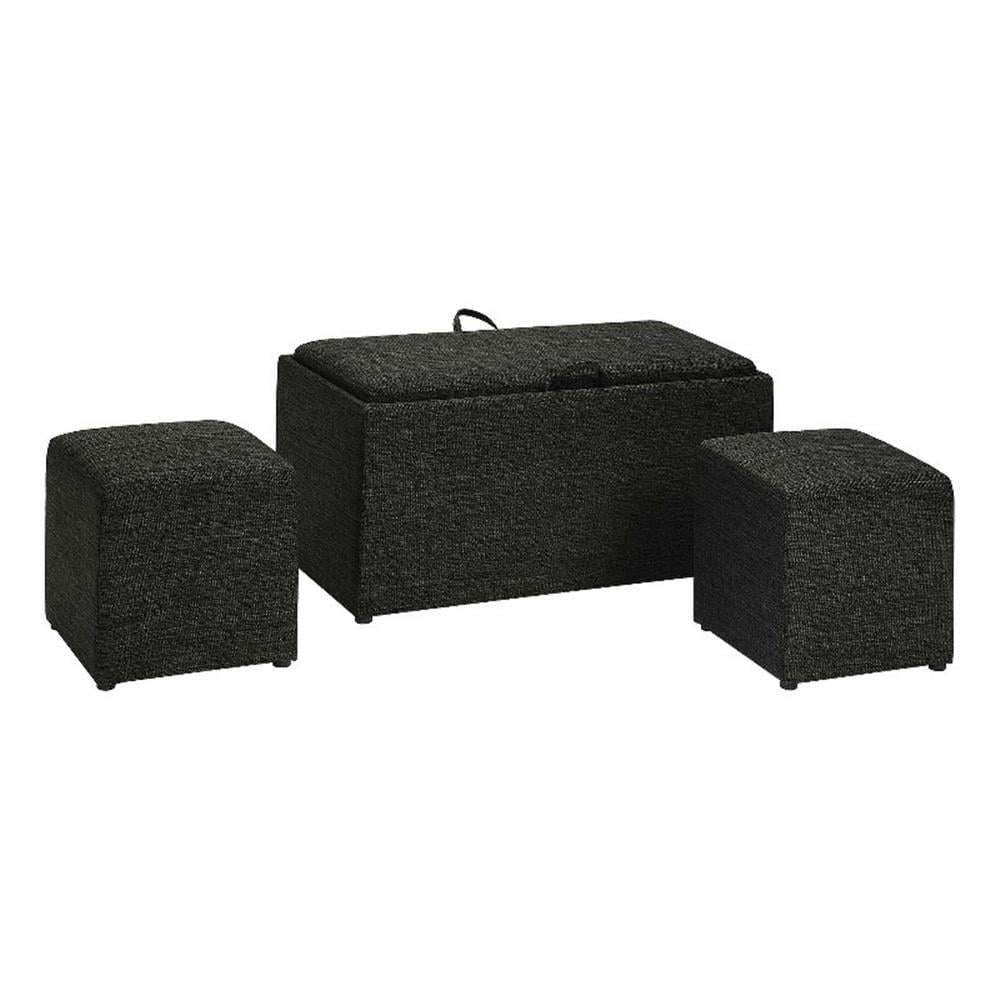 Pemberly Row Storage Ottoman w/Tray and Side Ottomans in Gray Fabric ...