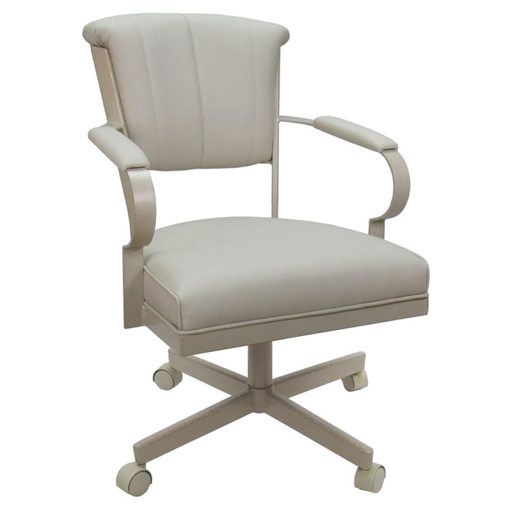 Pemberly Row Swivel Metal Caster Chair Reading Base - Ocean Beige Vinyl ...