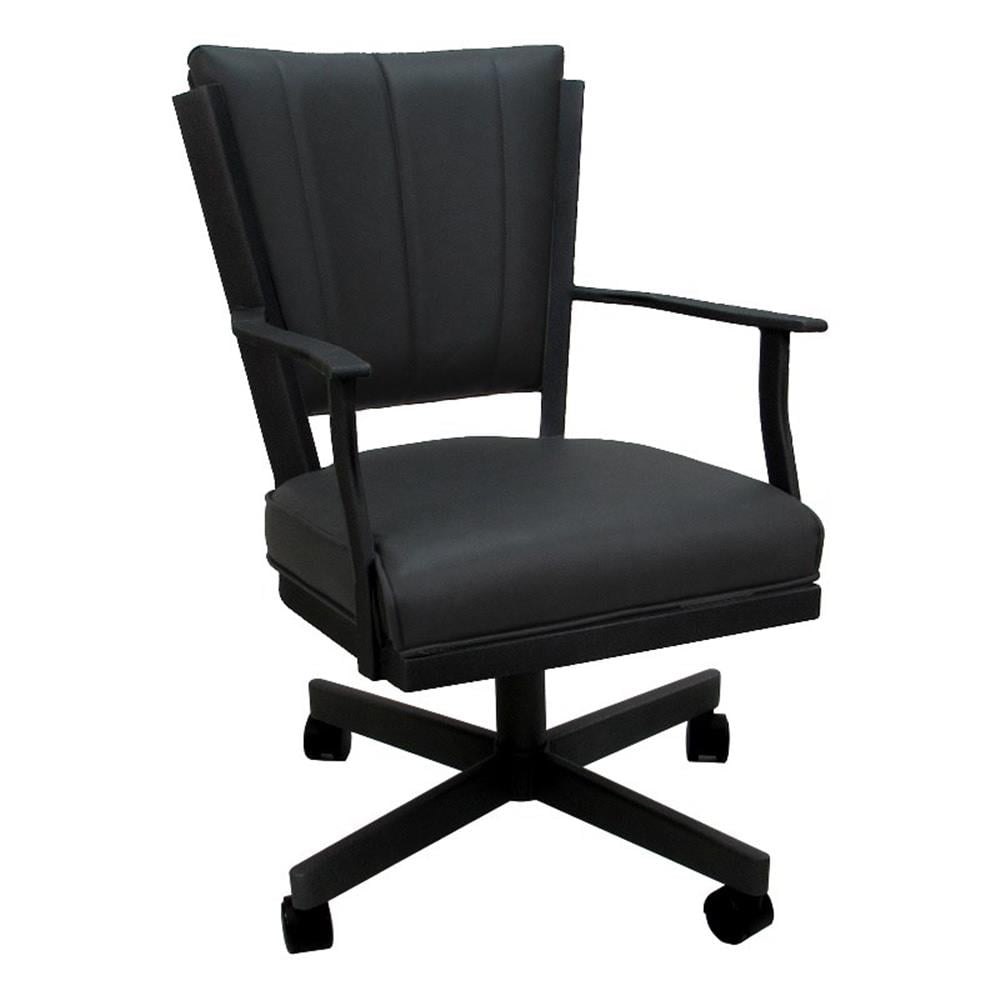 Pemberly Row Swivel Metal Dining Caster Chair - Gray Vinyl - Black ...