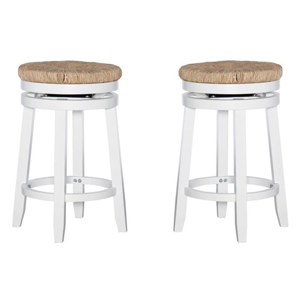 Pemberly Row Swivel Rush Wood Counter Stool in White - Set of 2 ...