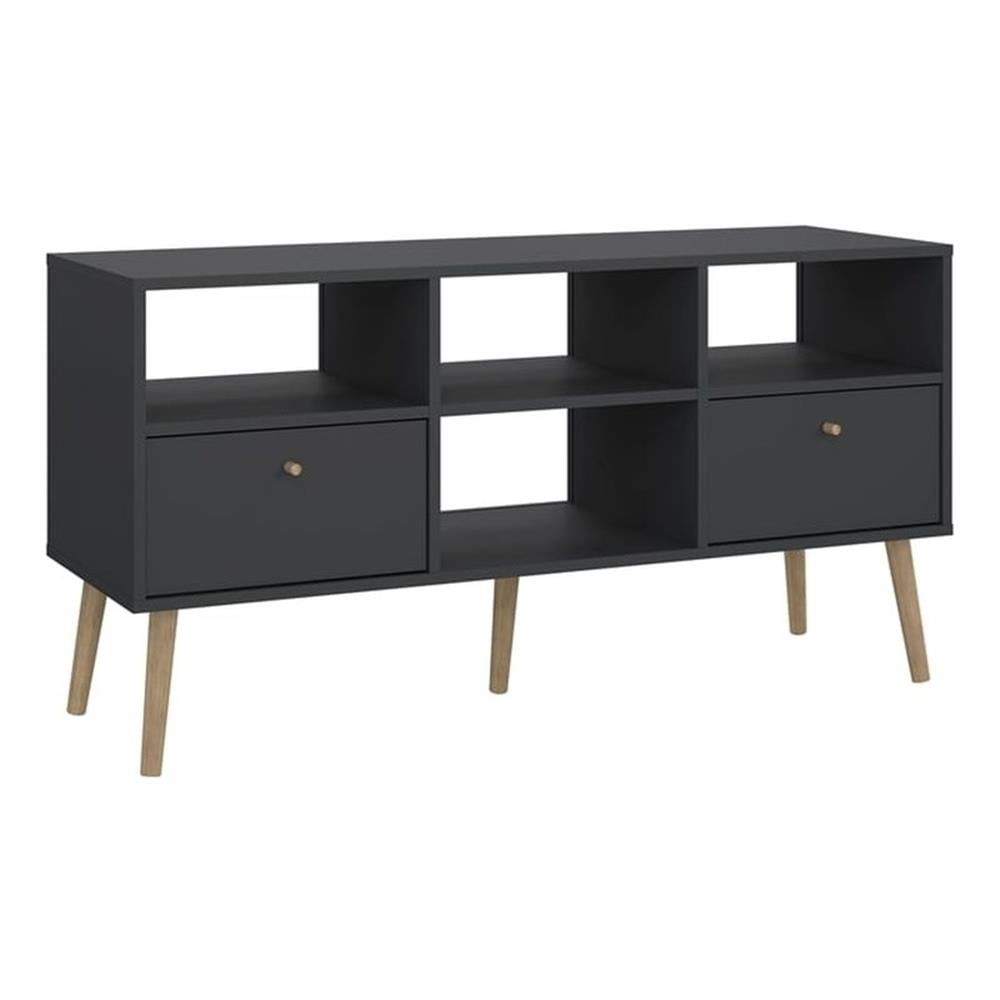 Pemberly Row TV Stand with 2 Drawers and 4 Shelves in Matte Grey ...