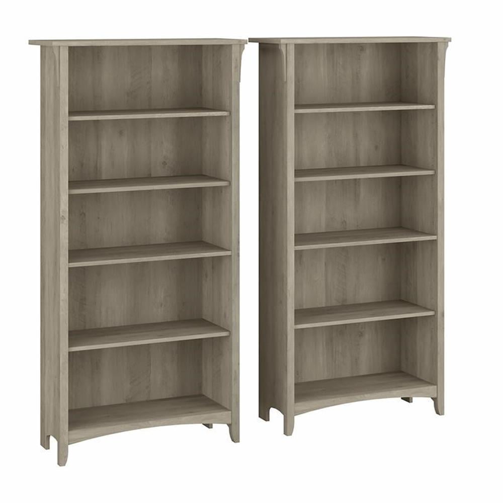 Pemberly Row Tall 5 Shelf Bookcase Set of 2 in Driftwood Gray ...
