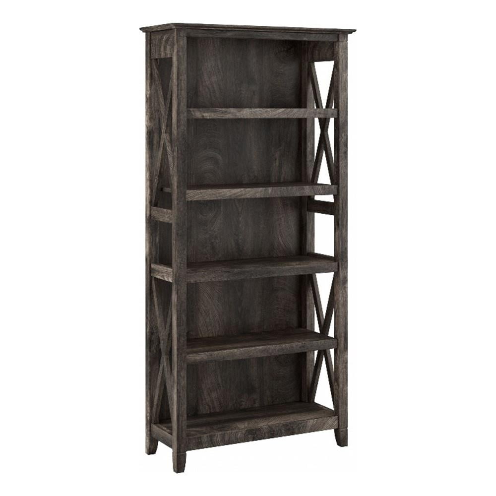 Pemberly Row Tall 5 Shelf Bookcase in Dark Gray Hickory - Engineered ...