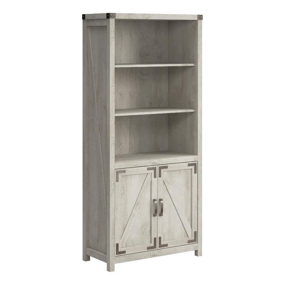 Pemberly Row Tall 5 Shelf Bookcase with Doors in Cottage White ...