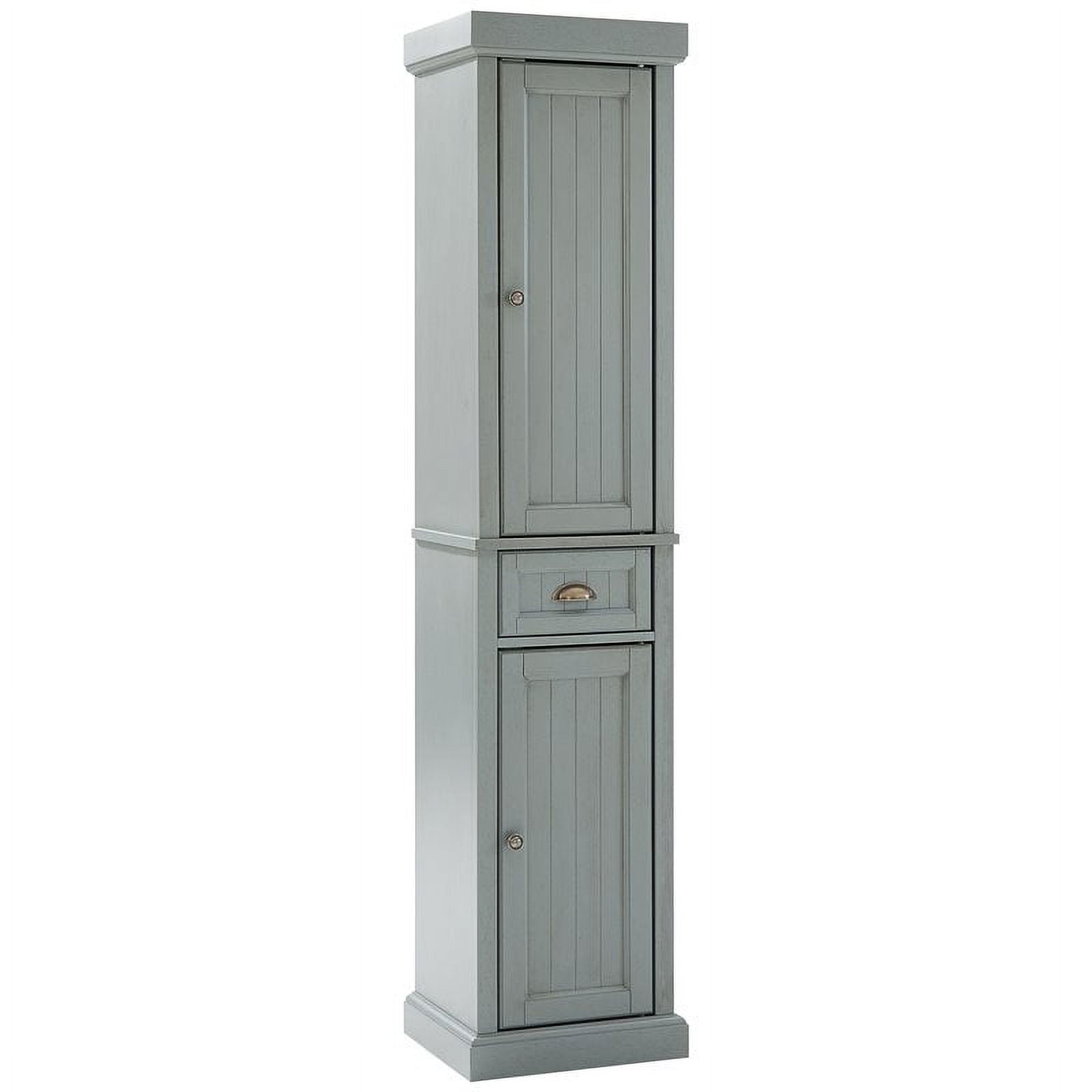 Pemberly Row Tall Coastal Wooden Linen Cabinet in Distressed Gray ...