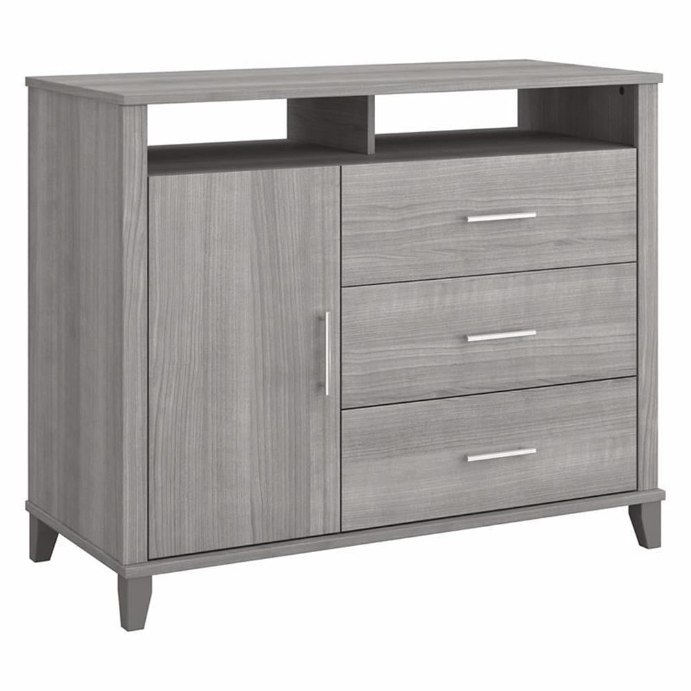 Pemberly Row Tall TV Stand with Storage in Platinum Gray - Engineered ...