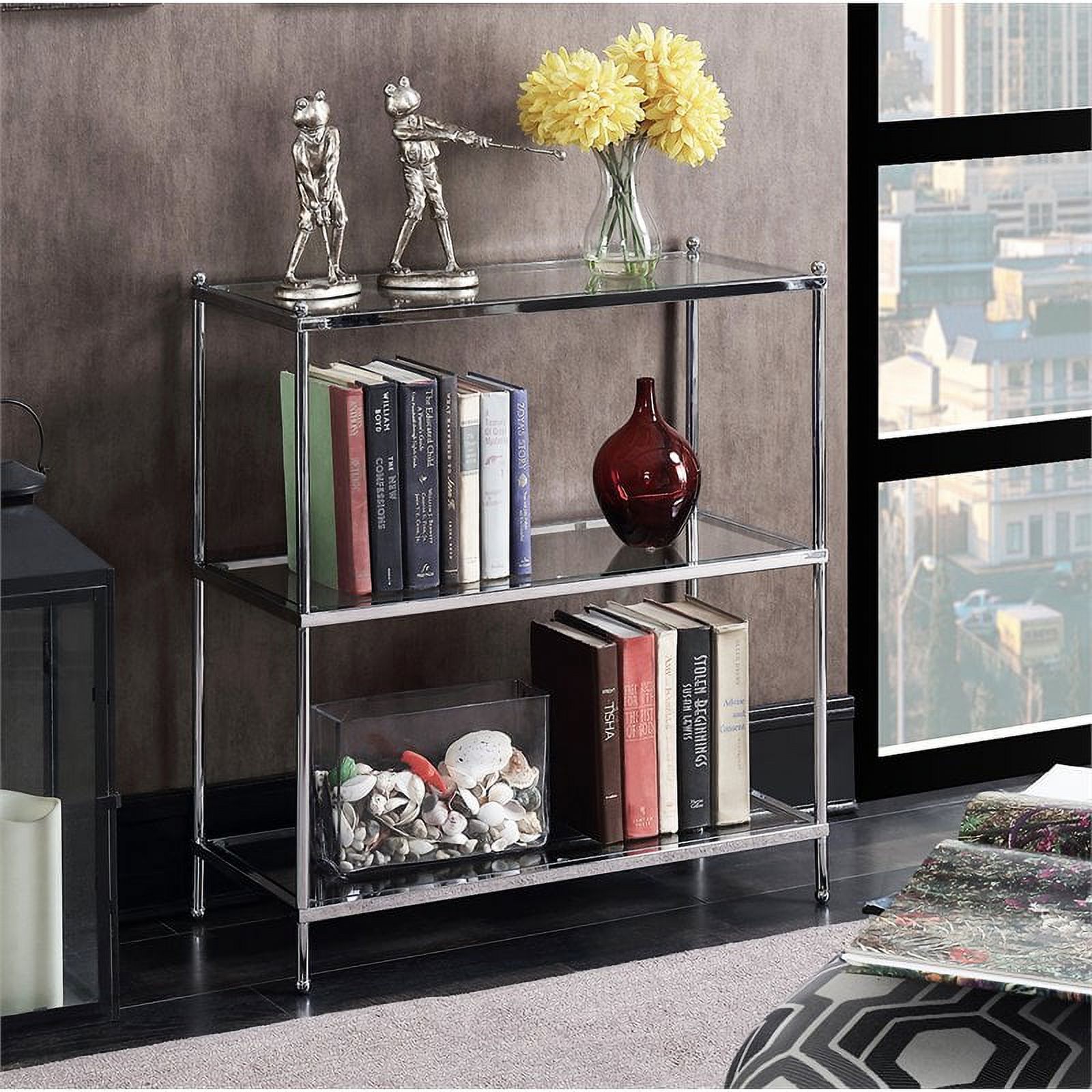 Pemberly Row Three-Tier Bookcase in Clear Glass and Chrome - Walmart.com