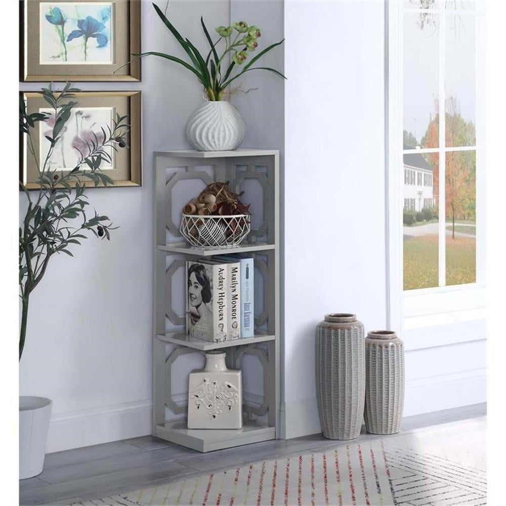 Pemberly Row Three-Tier Corner Bookcase in Gray Wood Finish - Walmart.com