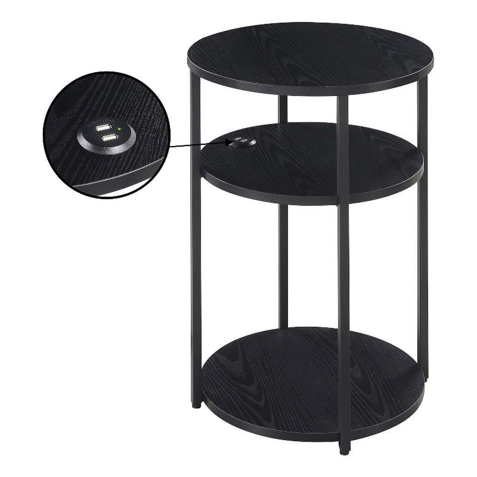 Pemberly Row Three-Tier End Table with USB Ports in Black Wood Finish ...