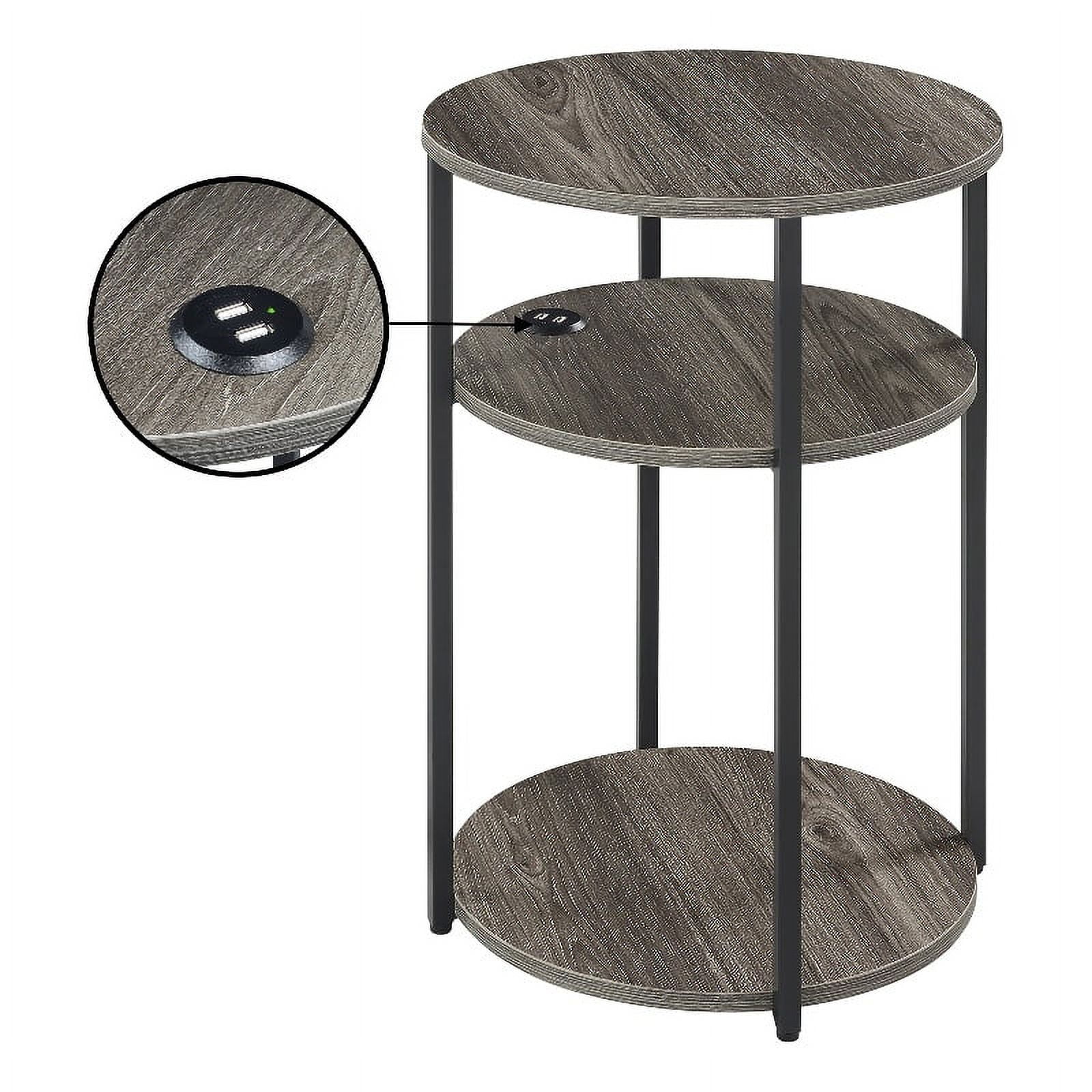 Pemberly Row Three-Tier End Table with USB Ports in Gray Wood Finish ...