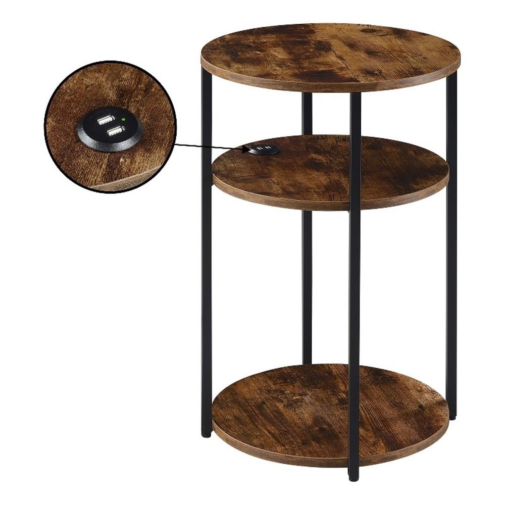 Pemberly Row Three-Tier End Table with USB Ports in Nutmeg Wood Finish ...