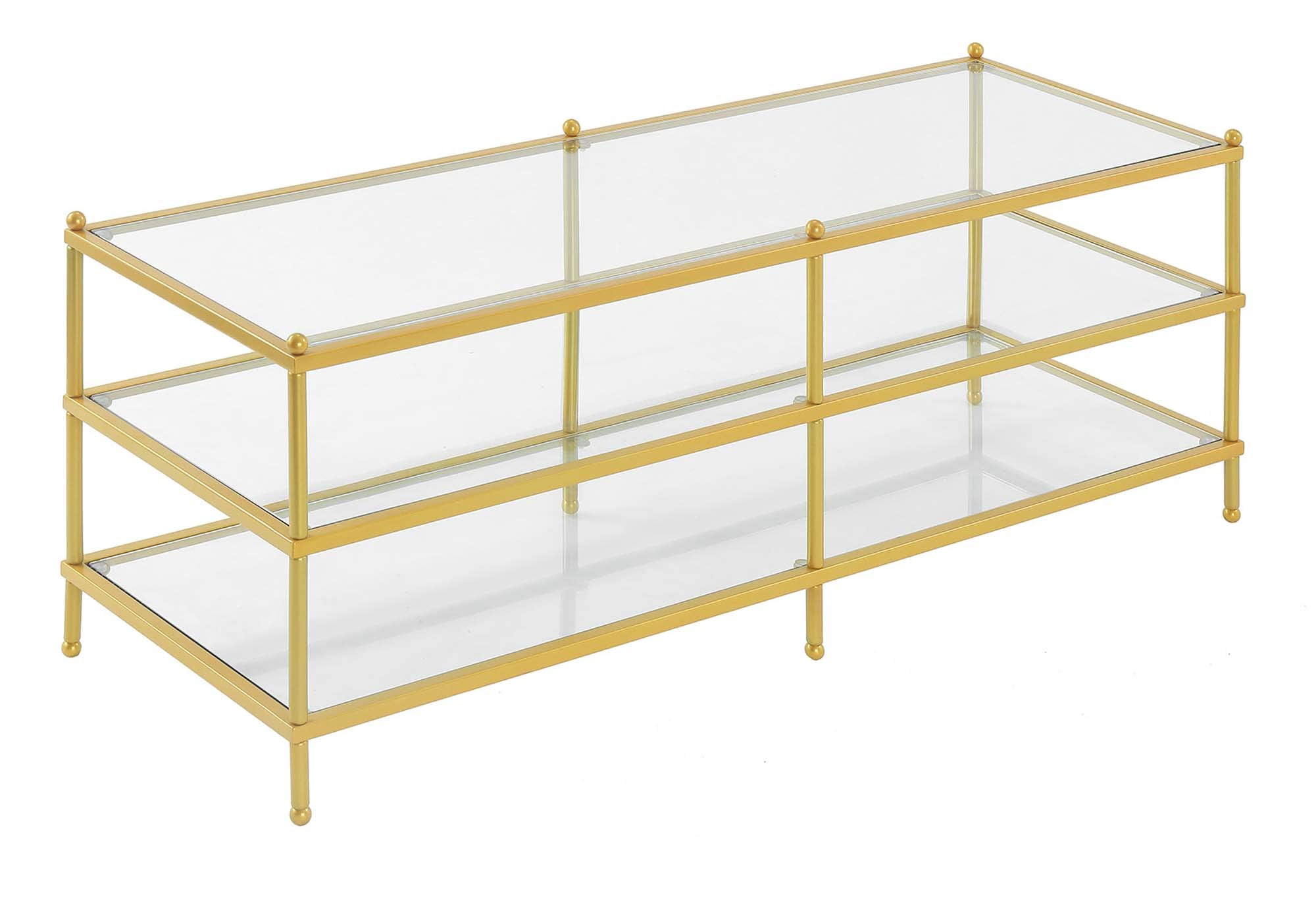 Pemberly Row Three-Tier Gold Metal Coffee Table With Clear Glass ...