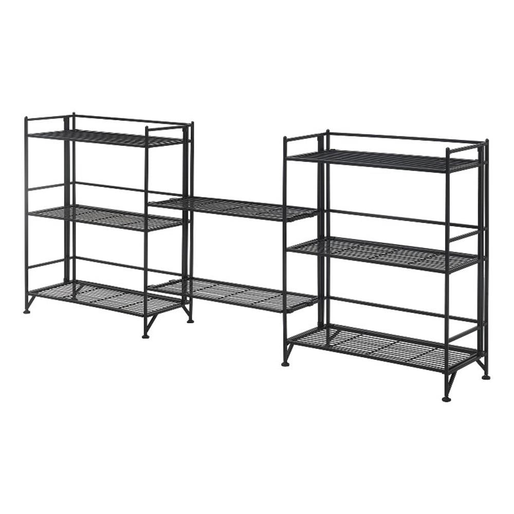 Pemberly Row Three-Tier Wide Folding Shelves w/Two Extensions in Black ...