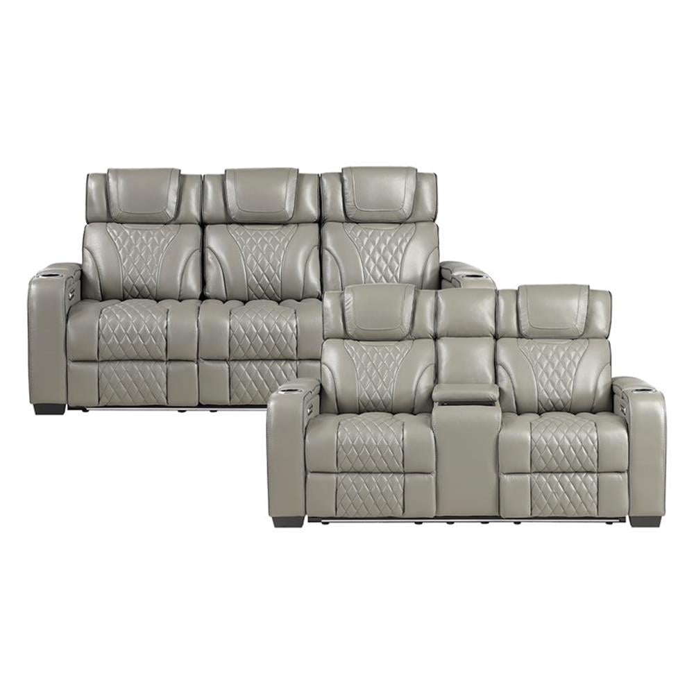 Pemberly Row Top Grain Leather Power Reclining Sofa and Loveseat in ...