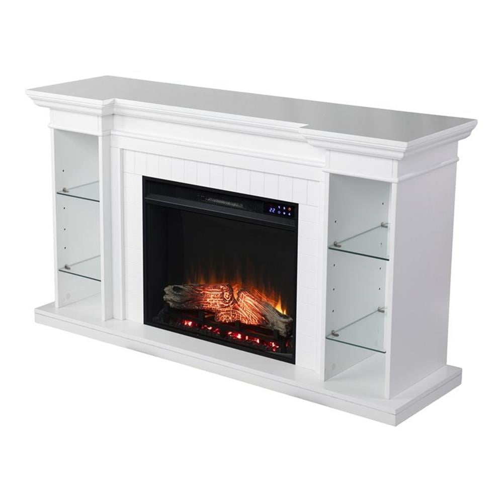 Pemberly Row Touch Screen Wood Bookcase Electric Fireplace in White ...